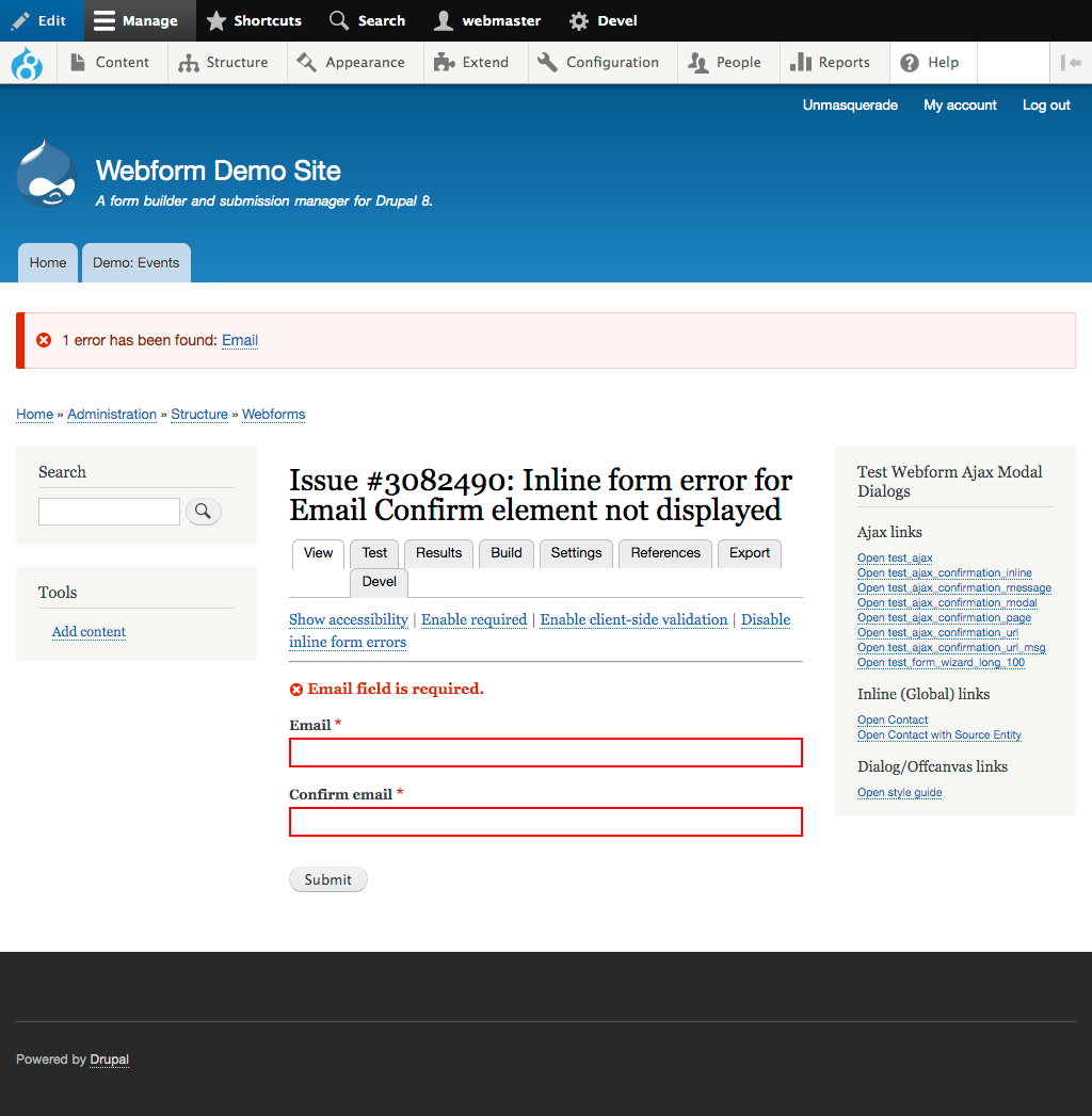 Inline Form Error For Email Confirm Element Not Displayed [ 3082490]